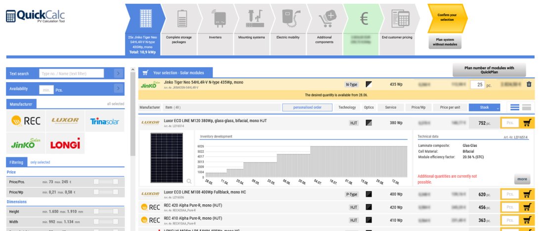 QuickCalc 3.0 – Advanced purchase planning for photovoltaic systems