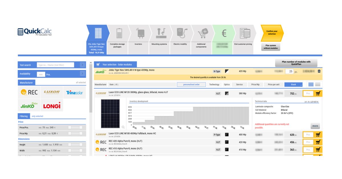 QuickCalc 3.0 – Advanced purchase planning for photovoltaic systems